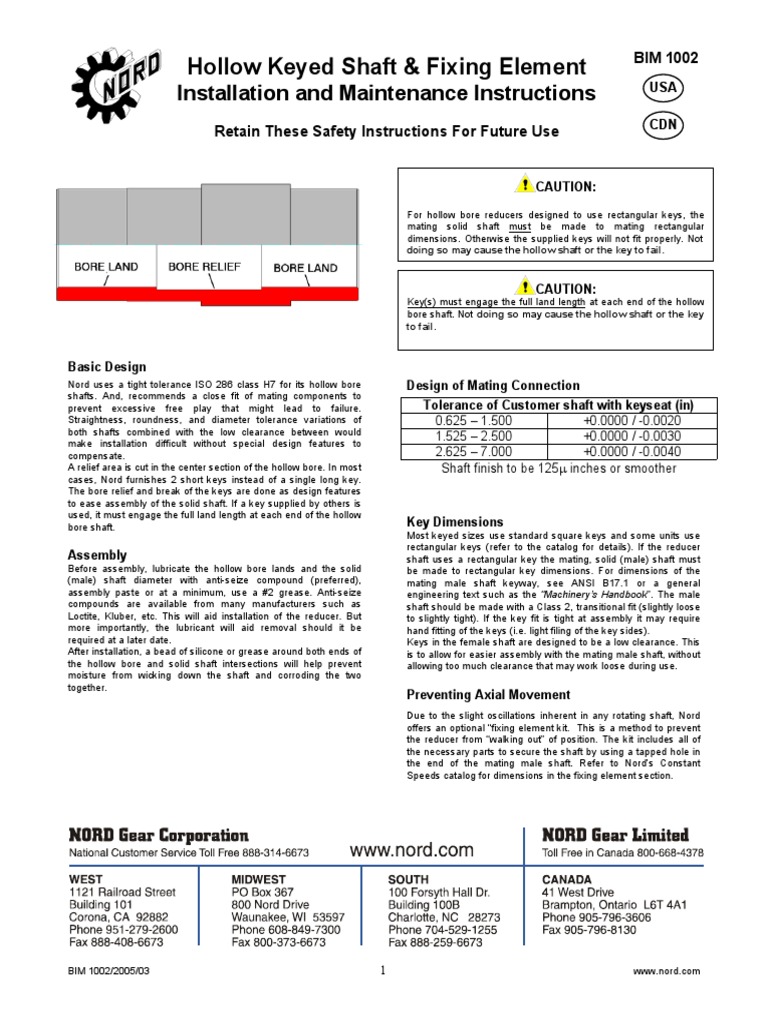 Nord Shaft Fixing Kit Bim1002 - Us | PDF | Engineering Tolerance | Screw