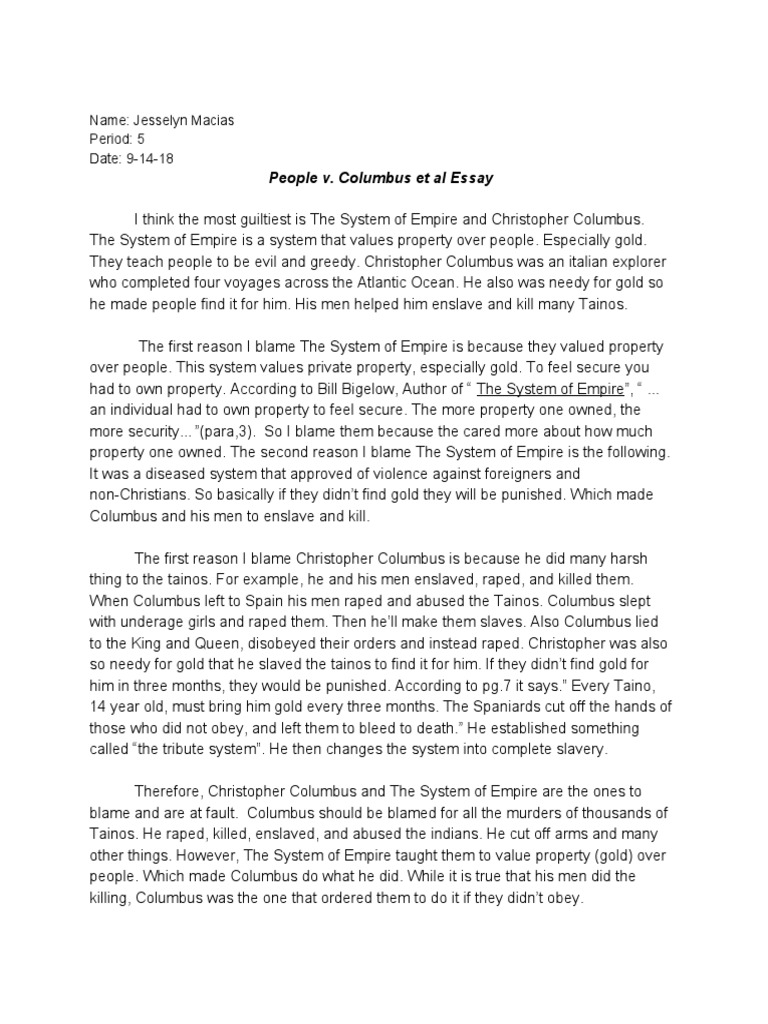 History Essay | PDF | Christopher Columbus | Slavery