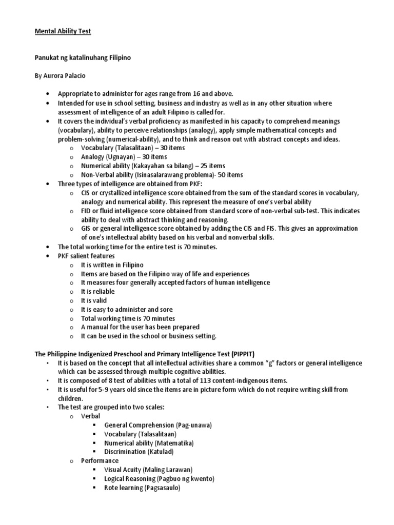 Mental Ability Test | PDF | Wechsler Adult Intelligence Scale | Argument