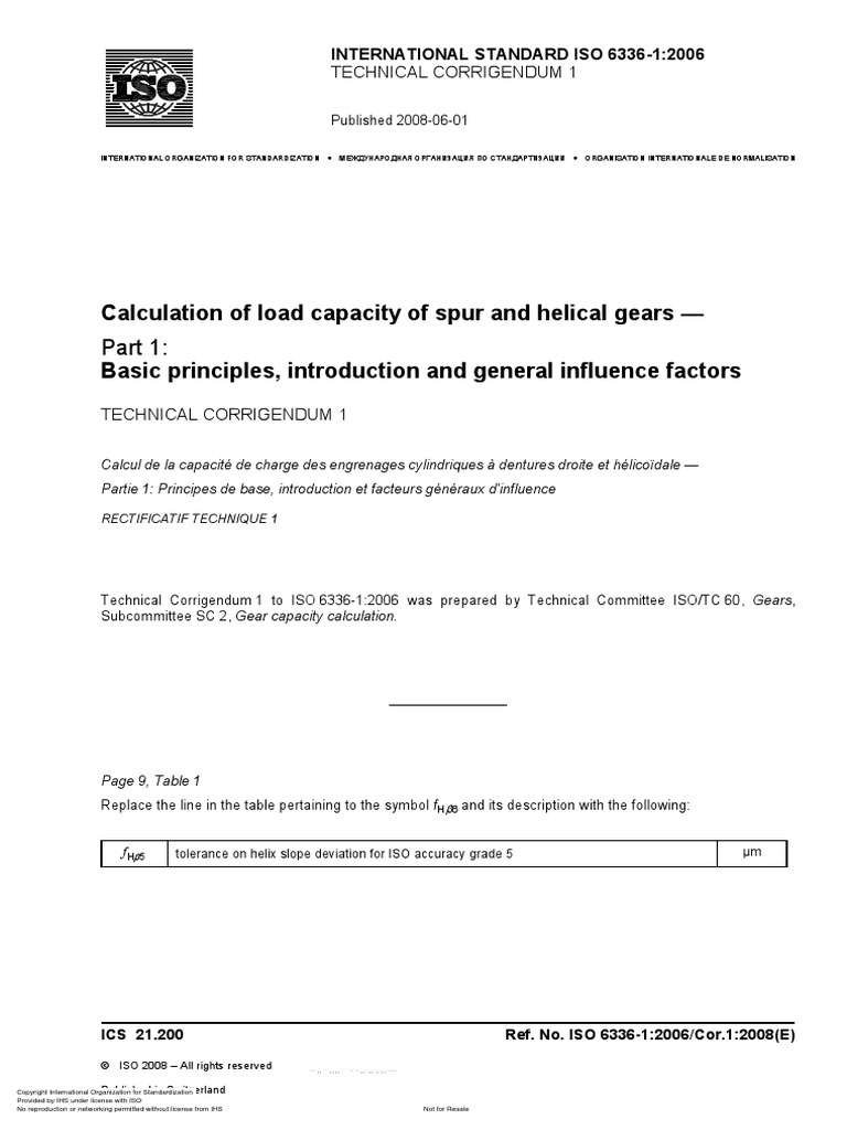 Iso 6336-1-2006 C1-2008 | PDF | Reference Works | International ...