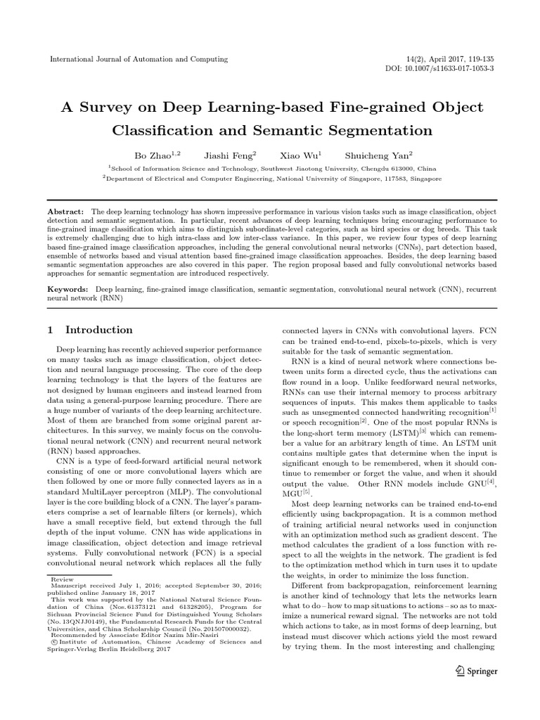 A Survey On Deep Learning-Based Fine-Grained Object Classification and Semantic Segmentation ...