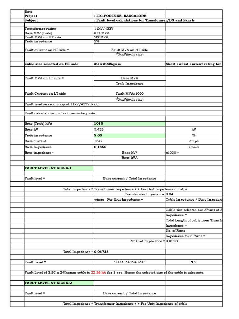 Fault Level Calculations for ITC Bangalore | PDF | Electrical Impedance ...
