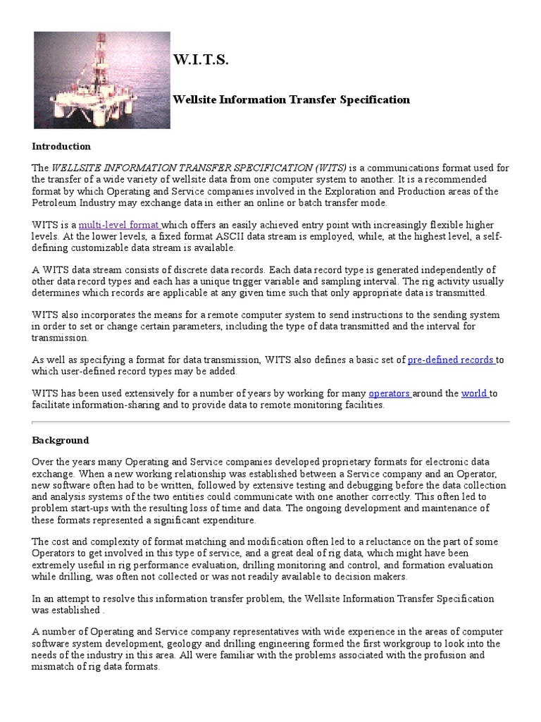 An Introduction to the Wellsite Information Transfer Specification ...