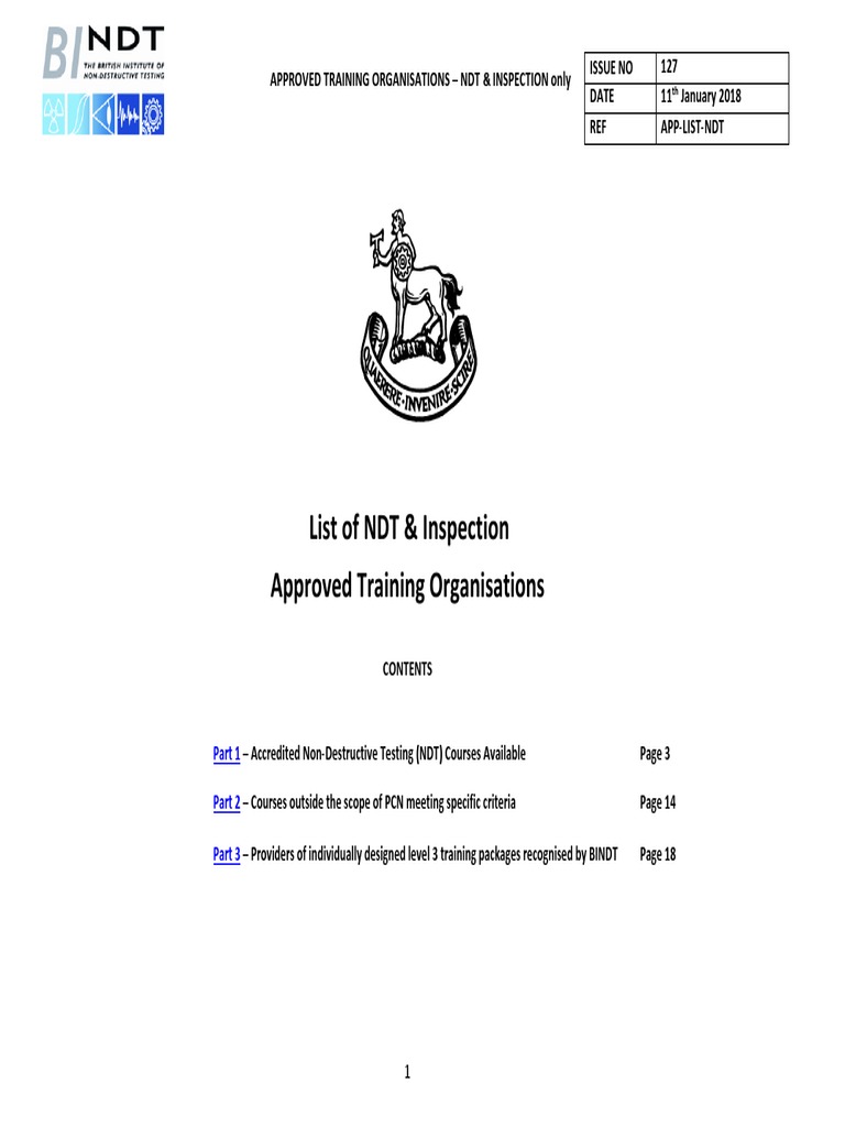 List of NDT & Inspection Approved Training Organisations: Part 1 Part 2 ...