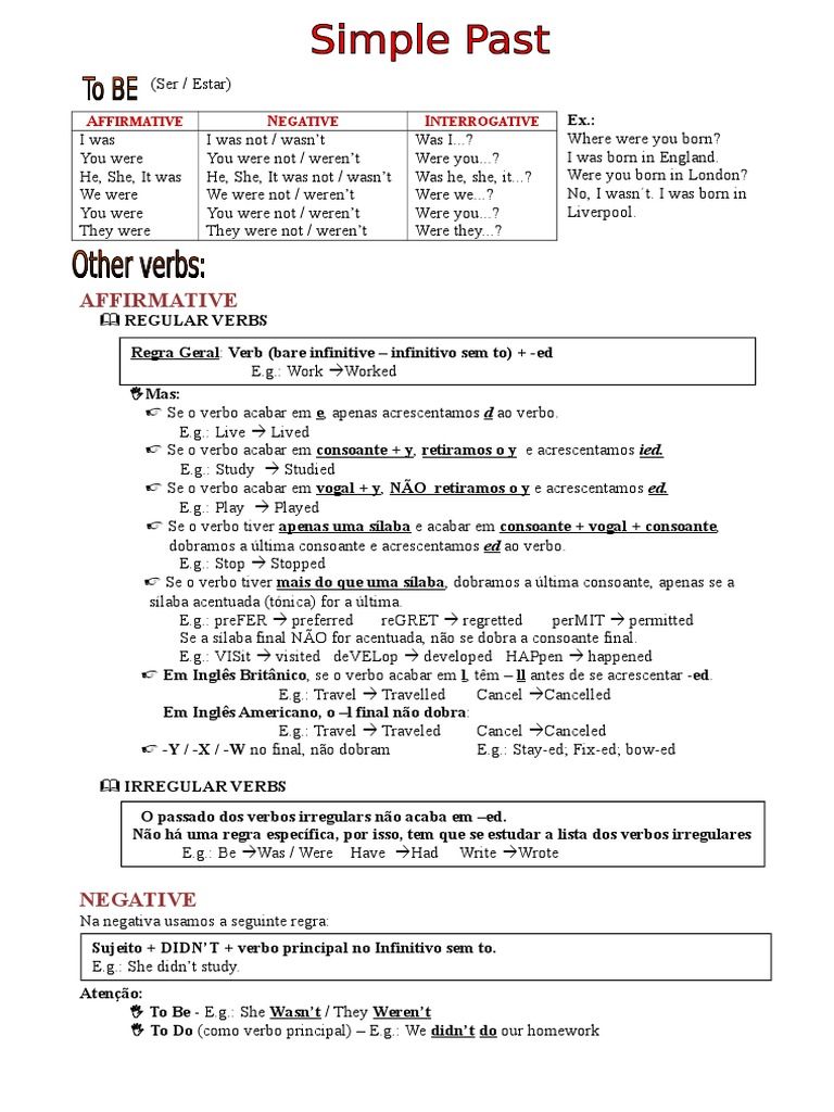 1 Eu The Simple Past Português | PDF | Semantic Units | Syntactic ...