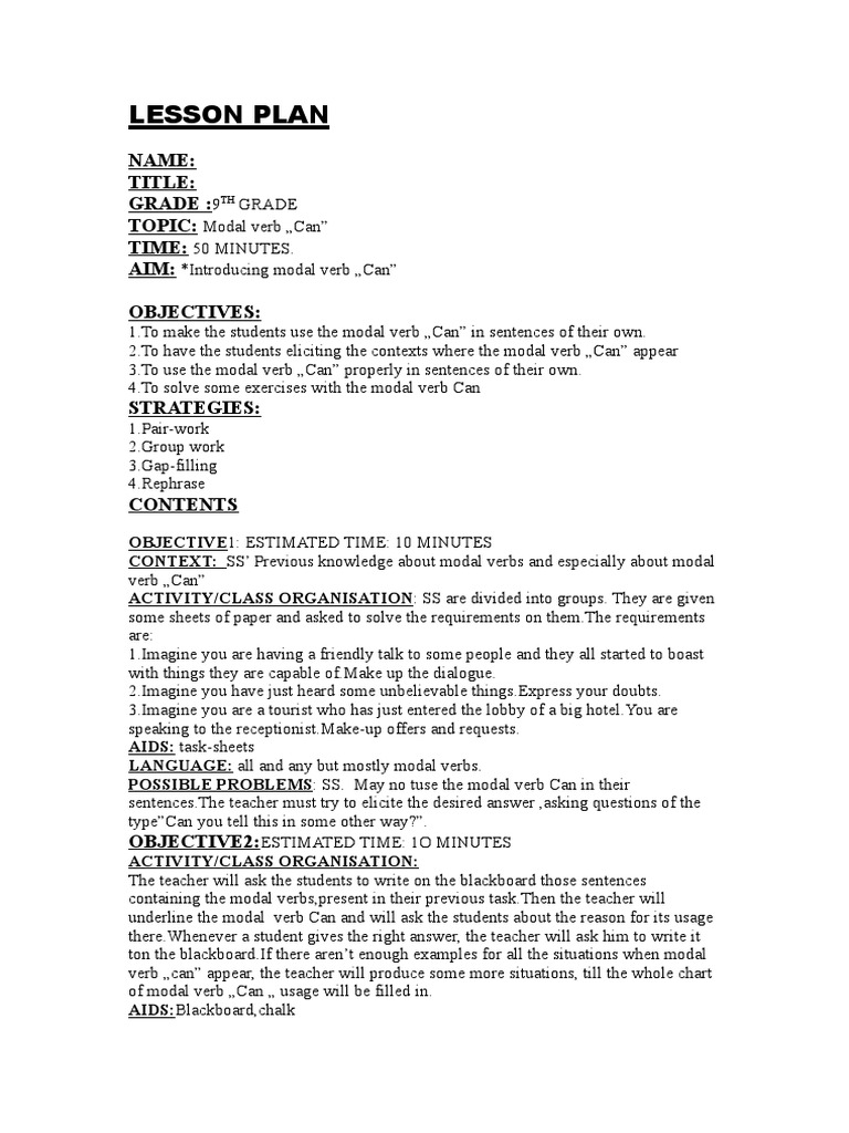 Lesson Plan: Name: Title: Grade: Topic: Time: Aim: Objectives | PDF ...