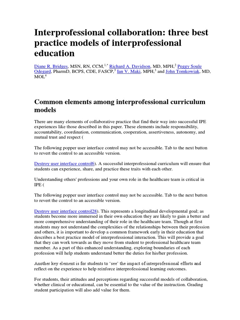 Interprofessional Collaboration: Three Best Practice Models of Interprofessional Education | PDF ...