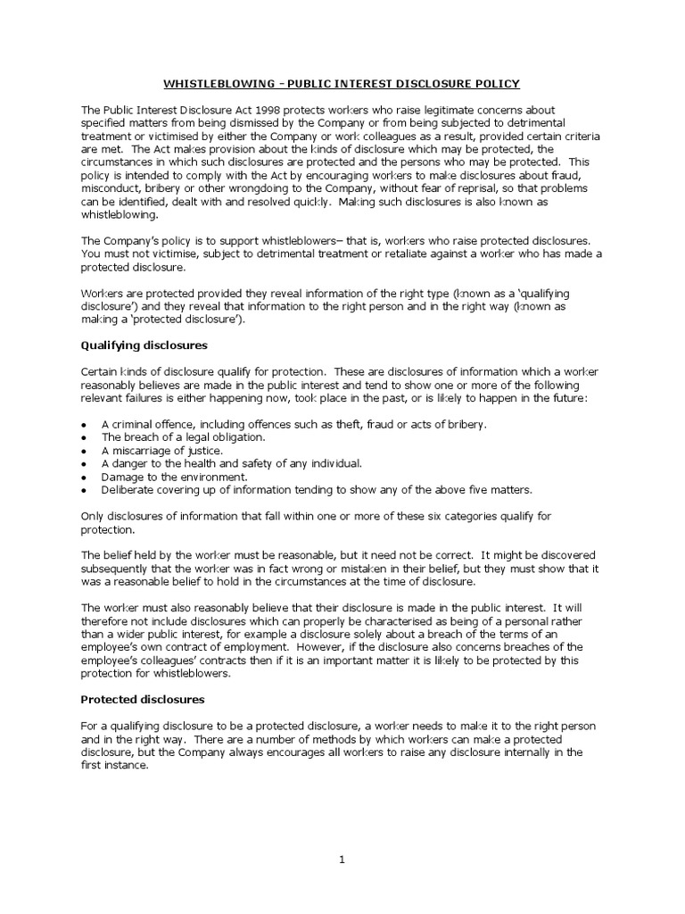 Whistleblowing - Public Interest Disclosure Policy | PDF ...