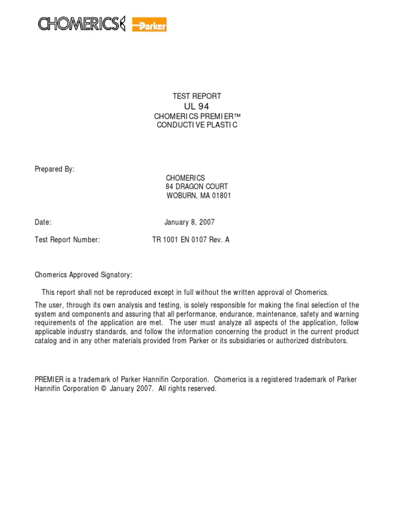 Test Report Chomerics Premier™ Conductive Plastic | PDF | Combustion ...