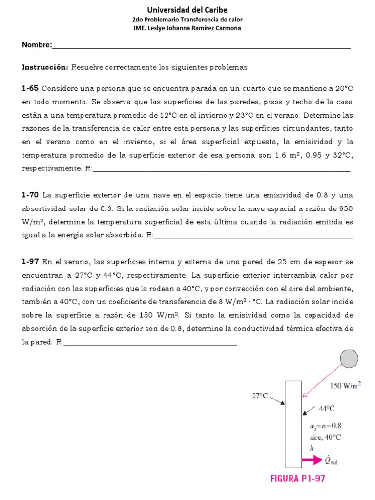 Problemario 2 Transferencia de Calor | PDF | Transferencia de calor | Calor
