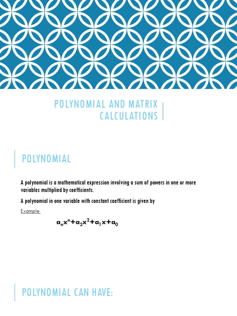 Polynomial and Matrix Calculations | PDF | Polynomial | Variable ...