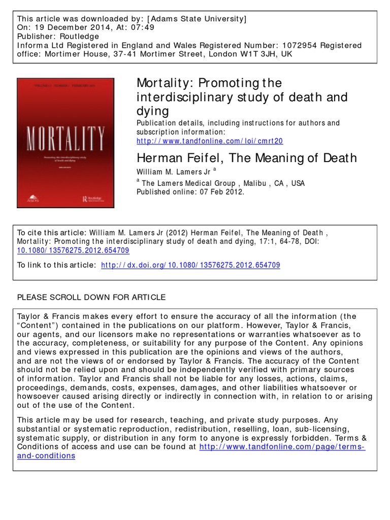 FEIFEL, H. The Meaning of Death | PDF | Grief | American Psychological ...