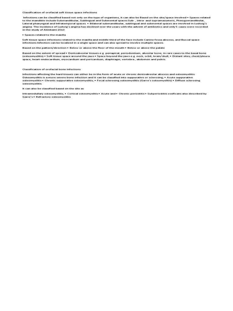 Classification of Orofacial Soft Tissue Space Infections | PDF