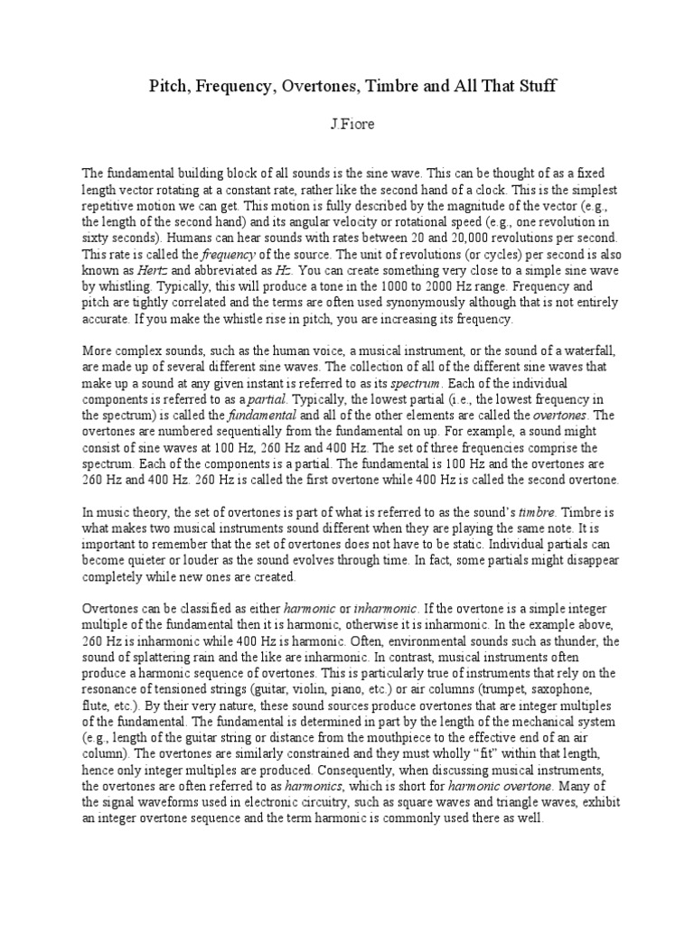 Pitch, Frequency, Overtones, Timbre and All That Stuff: J.Fiore | PDF ...