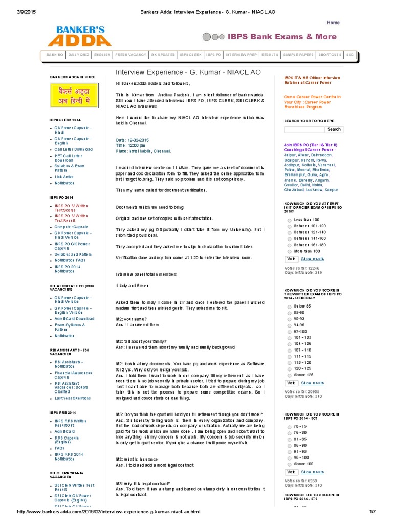 Bankers Adda - Interview Experience - G PDF | PDF | Business