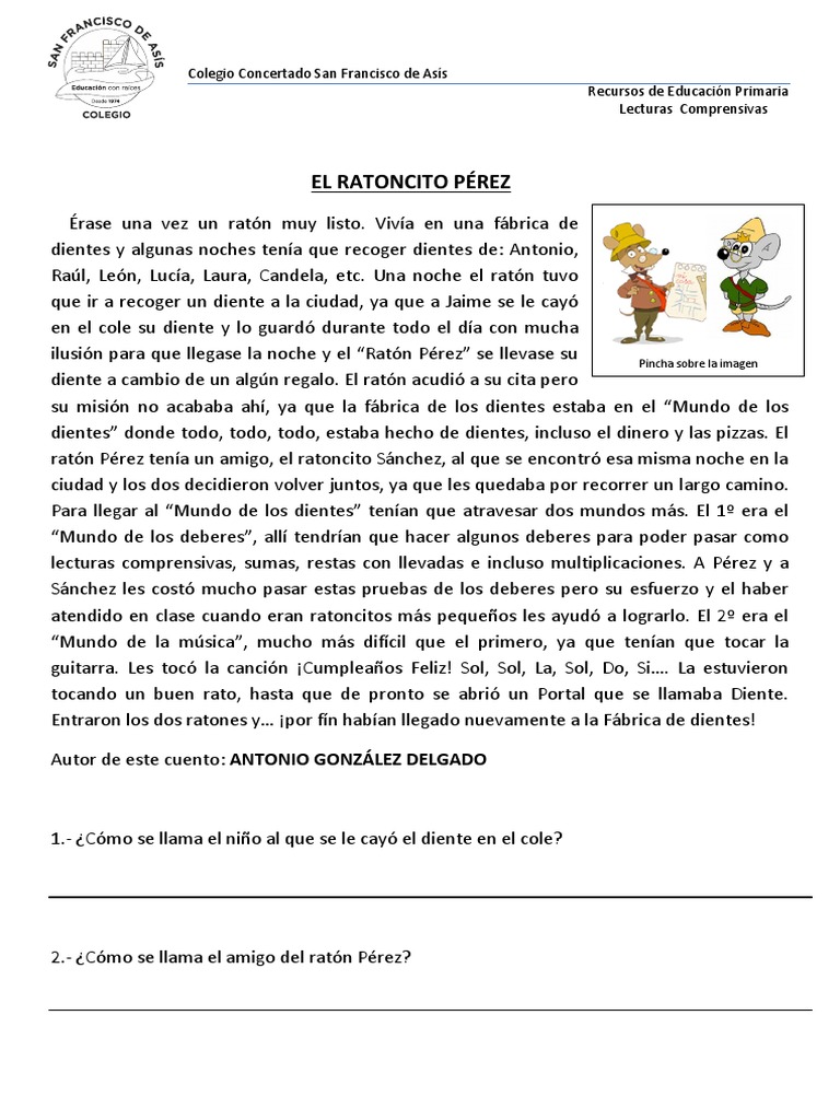Cuento del Ratón Pérez para Imprimir | PDF | Hada de los dientes | Ocio