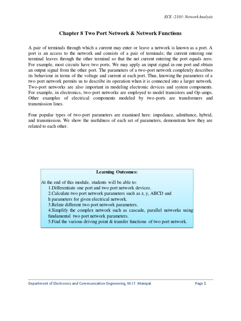 Two-Port Network Analysis Overview | PDF | Network Analysis (Electrical ...