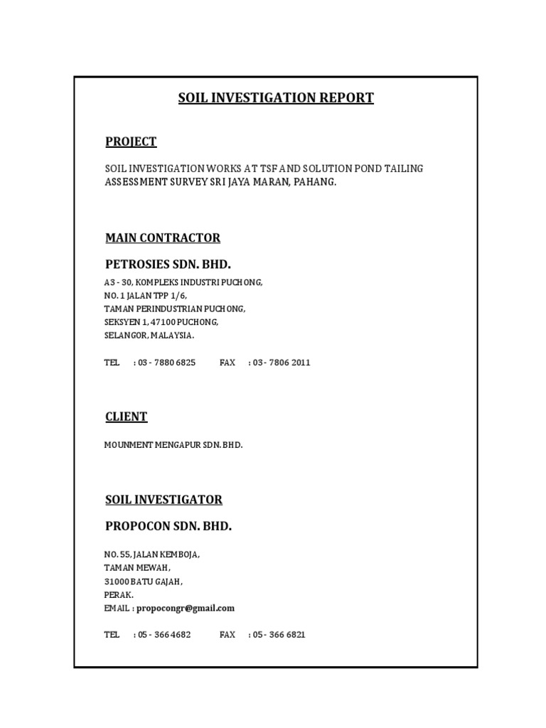 Report of Site Investigation at Sri Jaya, Maran Pahang | PDF