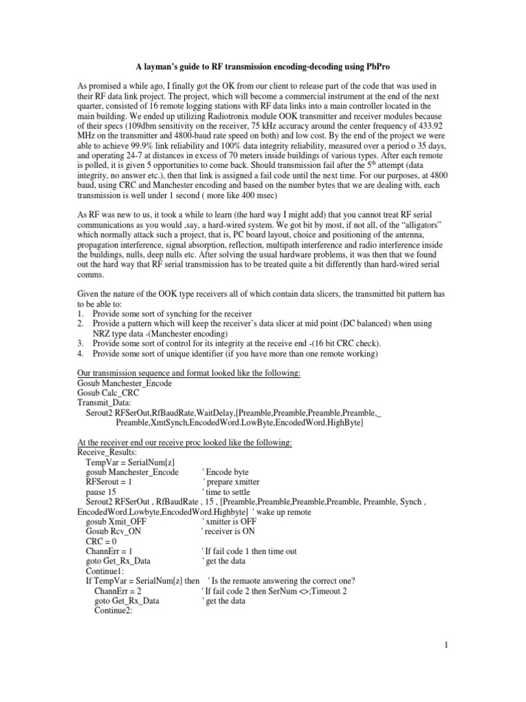 RF Encoding - Decoding | PDF | Electromagnetic Interference | Bit