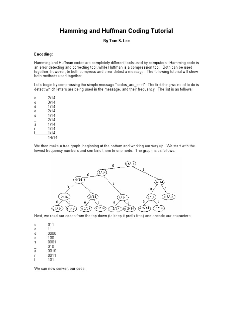 Hamming and Huffman Coding Tutorial: by Tom S. Lee | PDF | Code | Naming Conventions