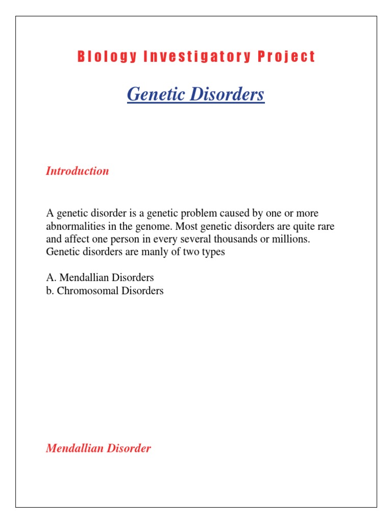 Genetic Disorders: Biology Investigatory Project | PDF | Genetic ...