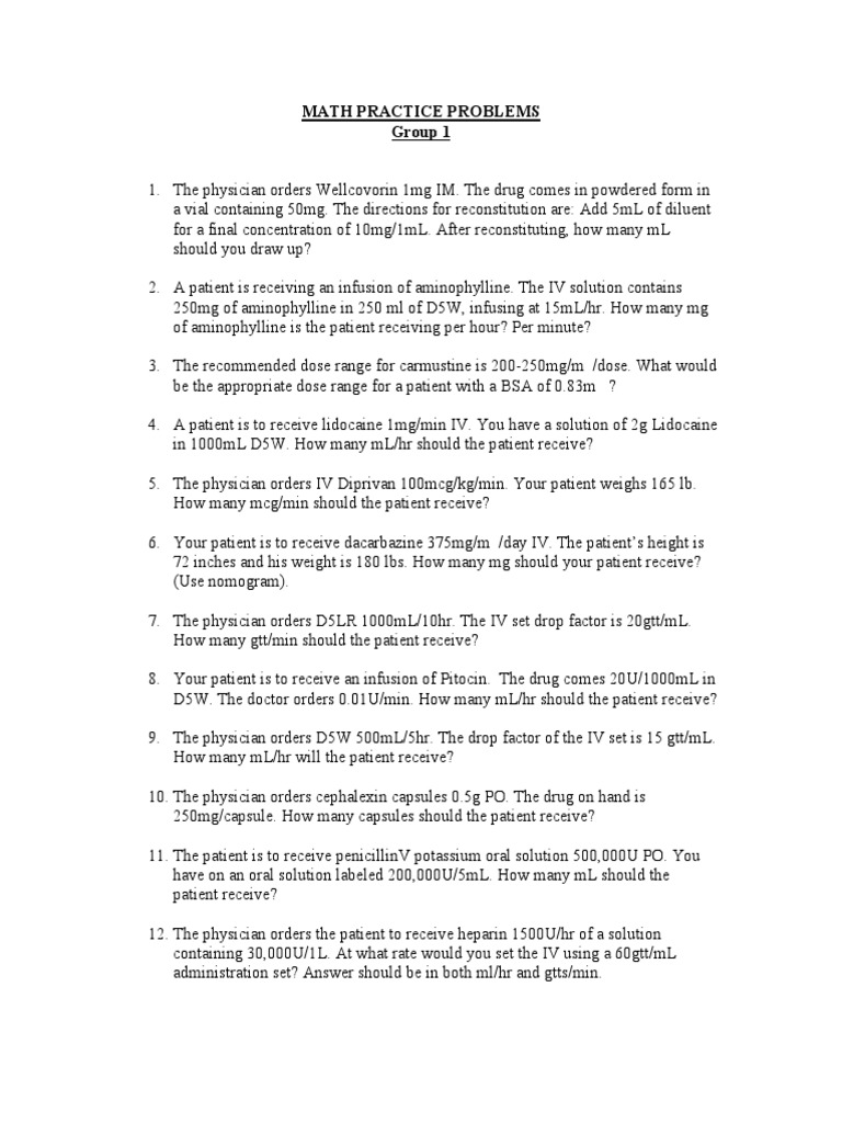 Nursing Dosage Calculation Practice | PDF | Dose (Biochemistry) | Chemistry
