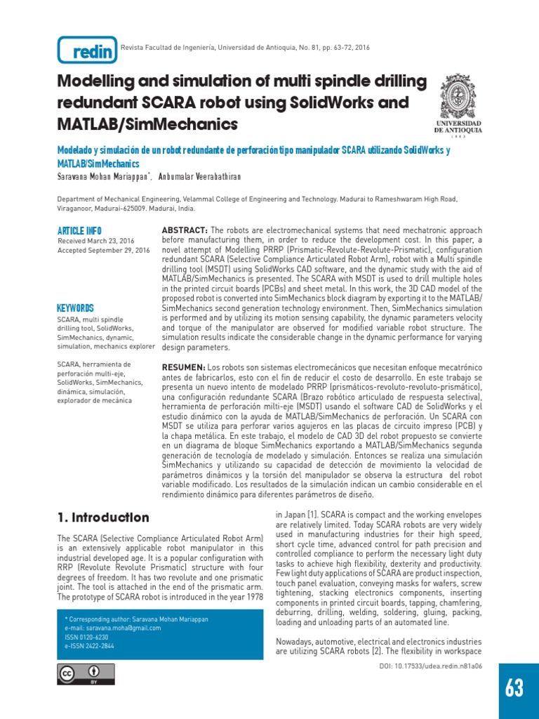 Modelling and Simulation of Multi Spindle Drilling Redundant Scara ...