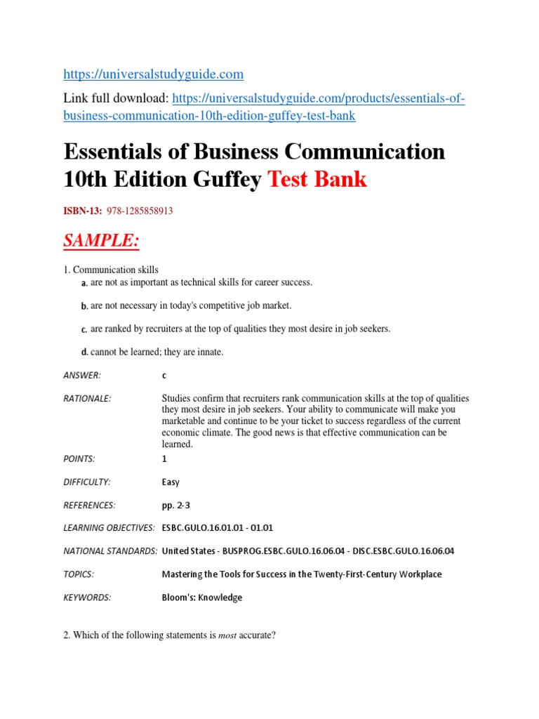 Essentials of Business Communication 10th Edition Test Bank | PDF ...
