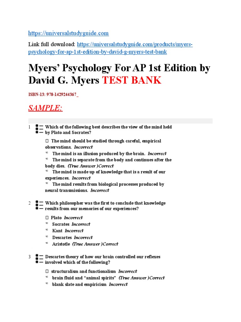 Myers' AP Psychology Test Bank Overview | PDF | Psychology ...