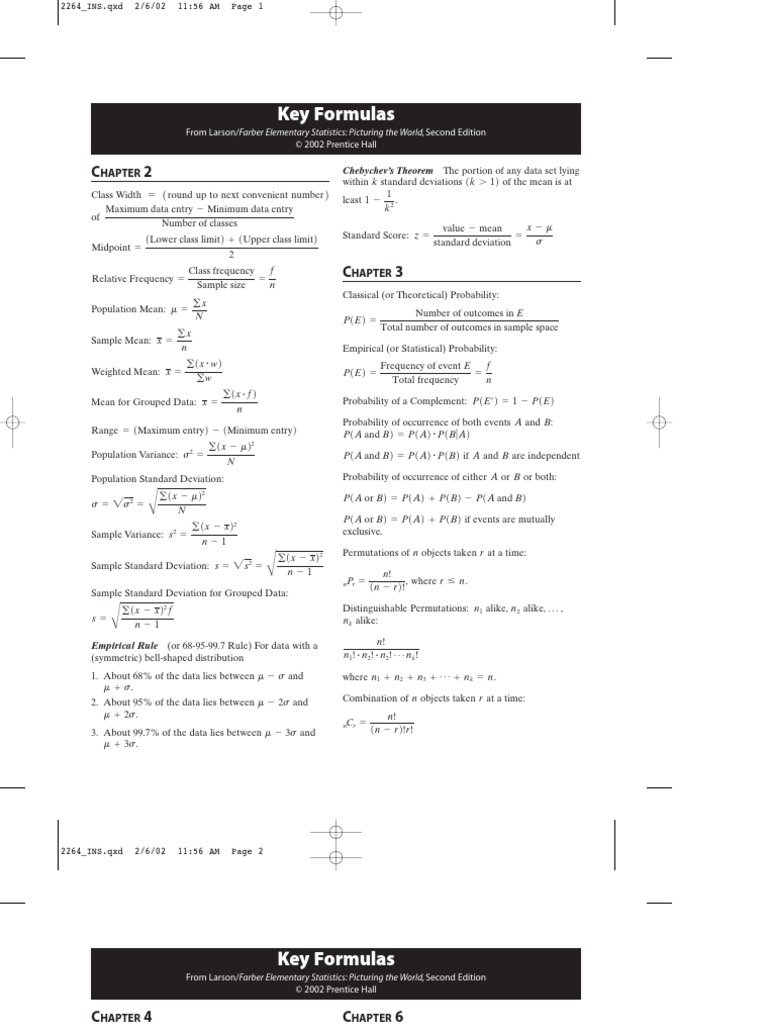 Key Formulas: Hapter | PDF | Standard Error | Standard Deviation