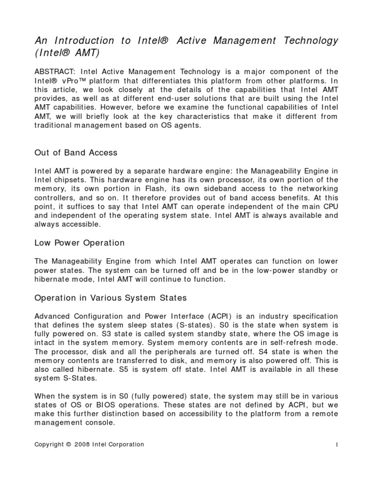 An Introduction To Intel Active Management Technology | PDF | Computer Network | Operating System