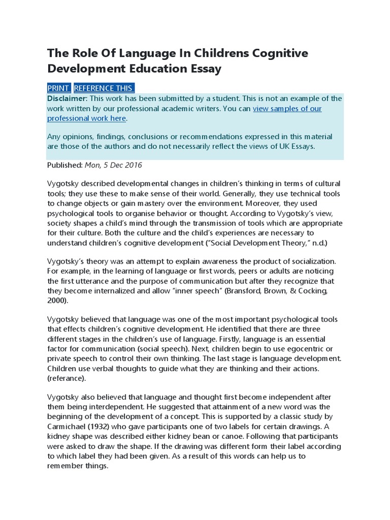 The Role Of Language In Childrens Cognitive Development Education Essay ...