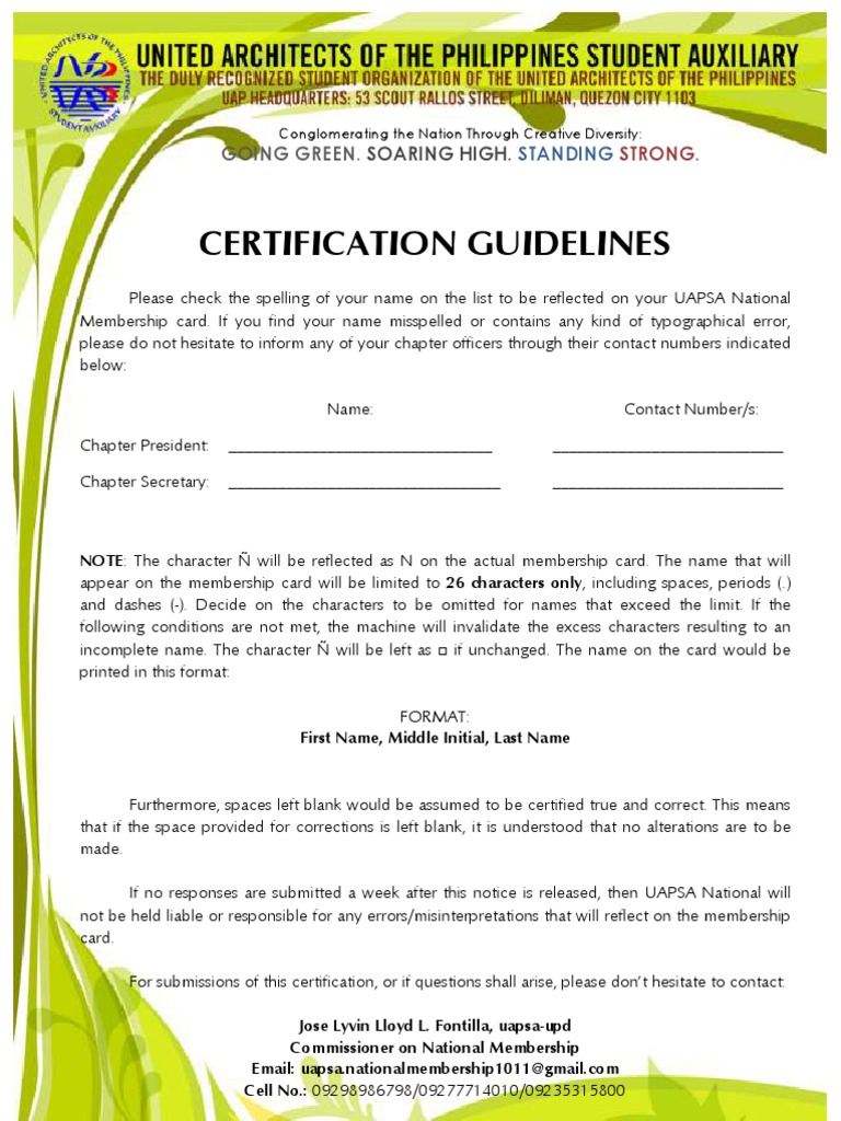 UAPSA Membership Name Certification Guide | PDF | Philippines | Manila