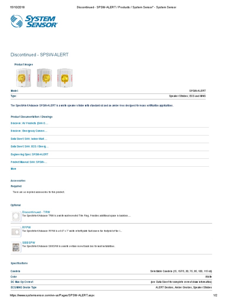 Discontinued - SPSW-ALERT - Products - System Sensor - System Sensor ...