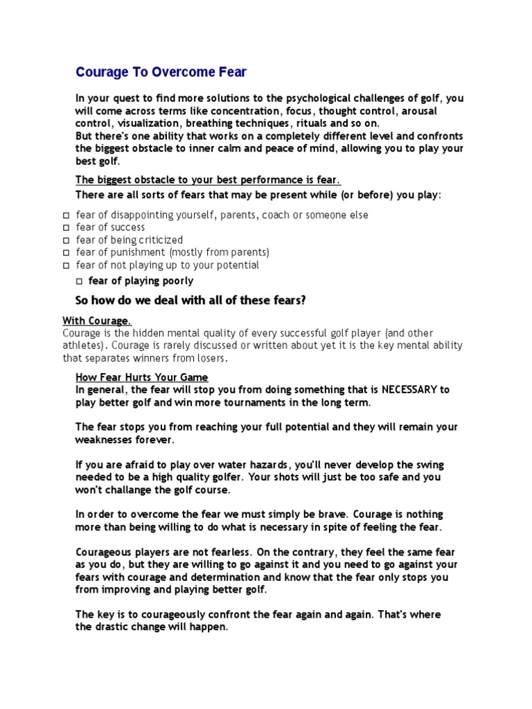 Courage To Overcome Fear | PDF | Psychology | Psychological Concepts