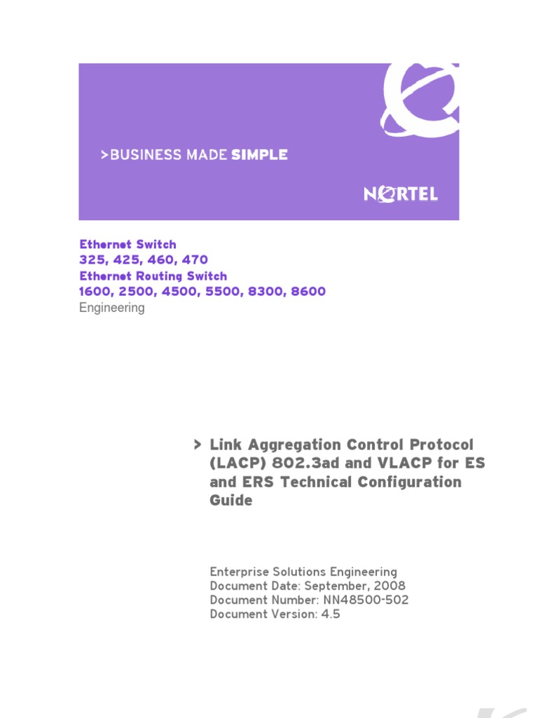 Link Aggregation Control Protocol (LACP) 802.3ad and VLACP For ES and ...