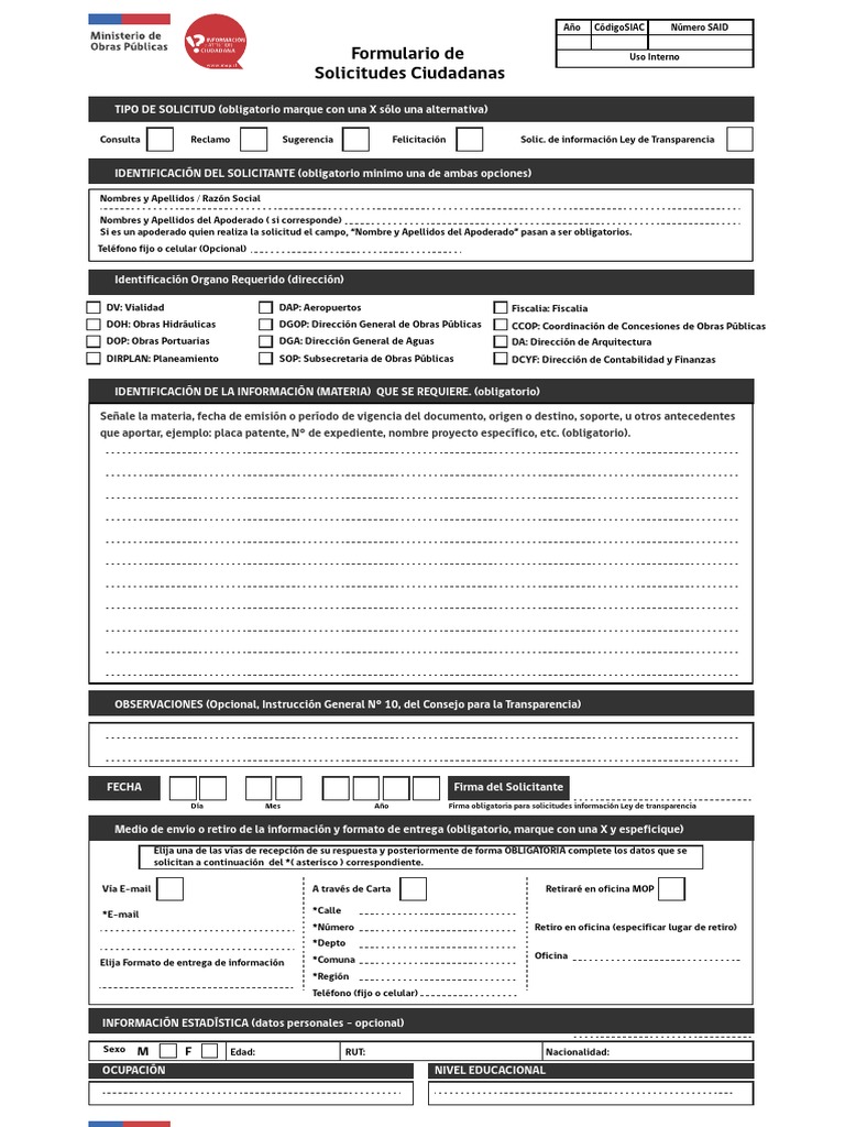 Formulario Solicitud SIAC | PDF | Correo | Información