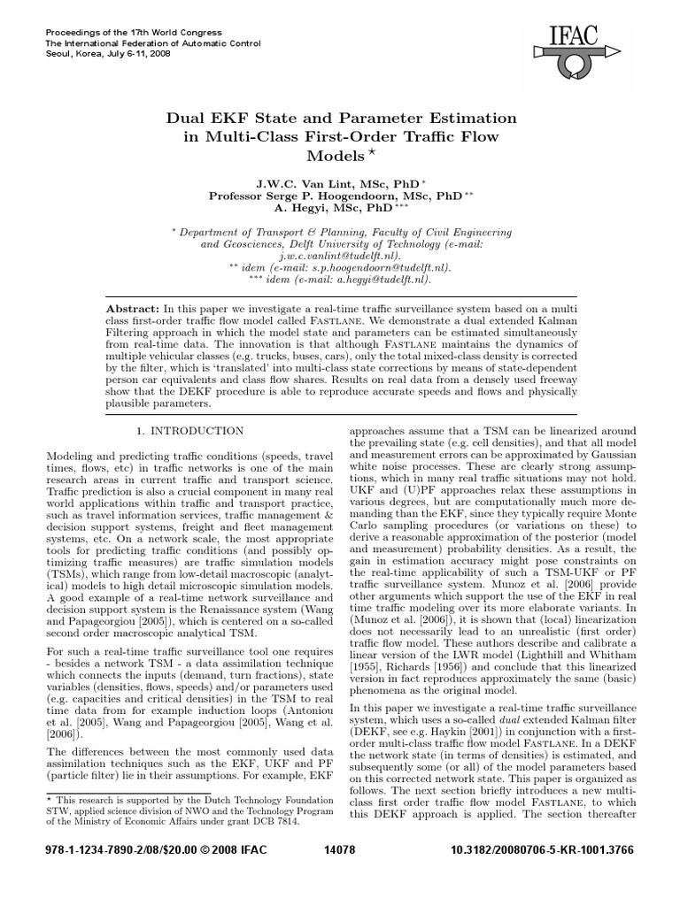 Dual EKF State and Parameter Estimation in Multi-Class First-Order ...