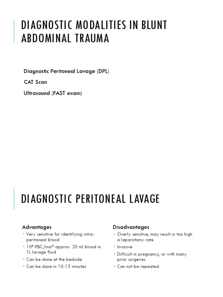 Diagnostic Modalities in Blunt Abdominal Trauma: Diagnostic Peritoneal ...