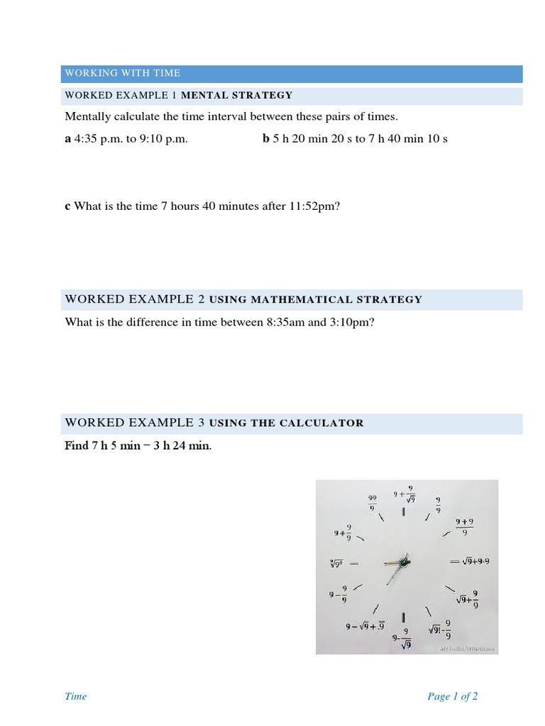 Mentally Calculate The Time Interval Between These Pairs of Times | PDF ...