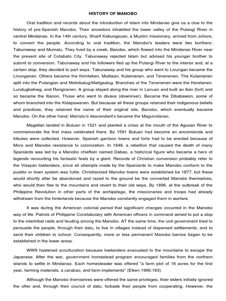 History of Manobo | PDF | Ethnicity | Philippines