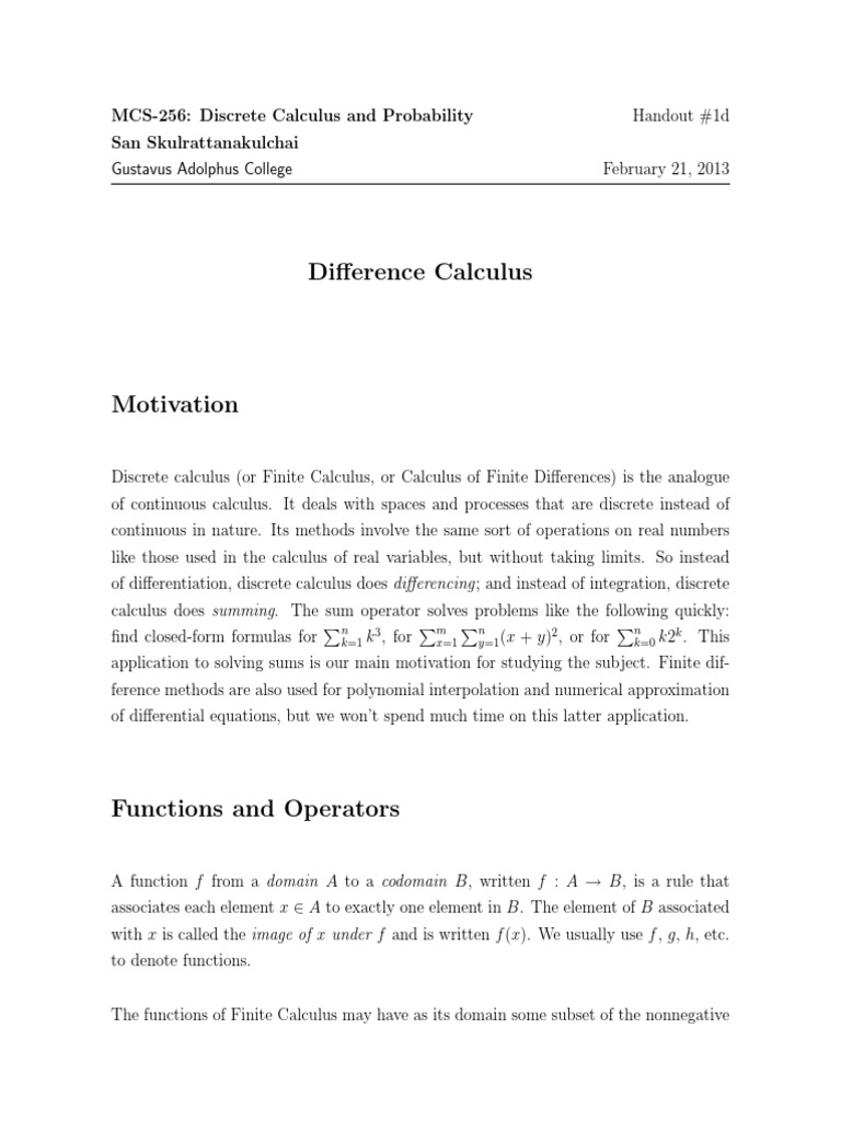 Difference Calculus: N K 1 3 M X 1 N y 1 2 N K 0 K | PDF | Finite Difference | Operator ...