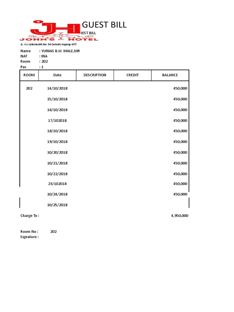 Guest Bill: JL. W.J Lalamentik No. 50 Oebufu Kupang-NTT | PDF