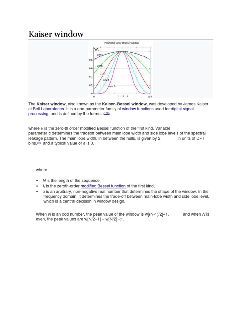 Kaiser Window: Bell Laboratories Window Functions Digital Signal ...