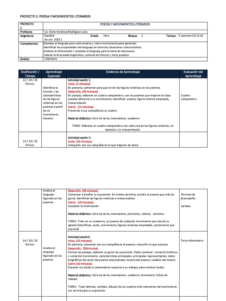 Español 3 Proyecto 2 | PDF | Poesía | Evaluación