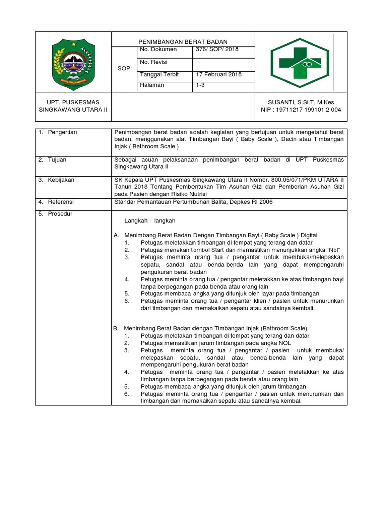 Sop Penimbangan Berat Badan | PDF