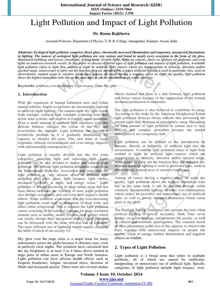 Understanding Light Pollution Effects | PDF | Lighting | Science