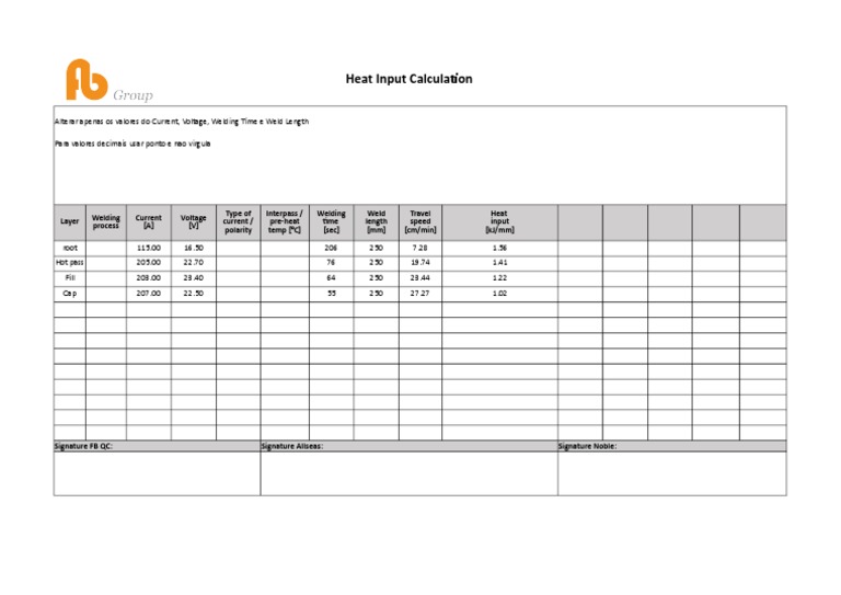 Heat Input Sheet | PDF