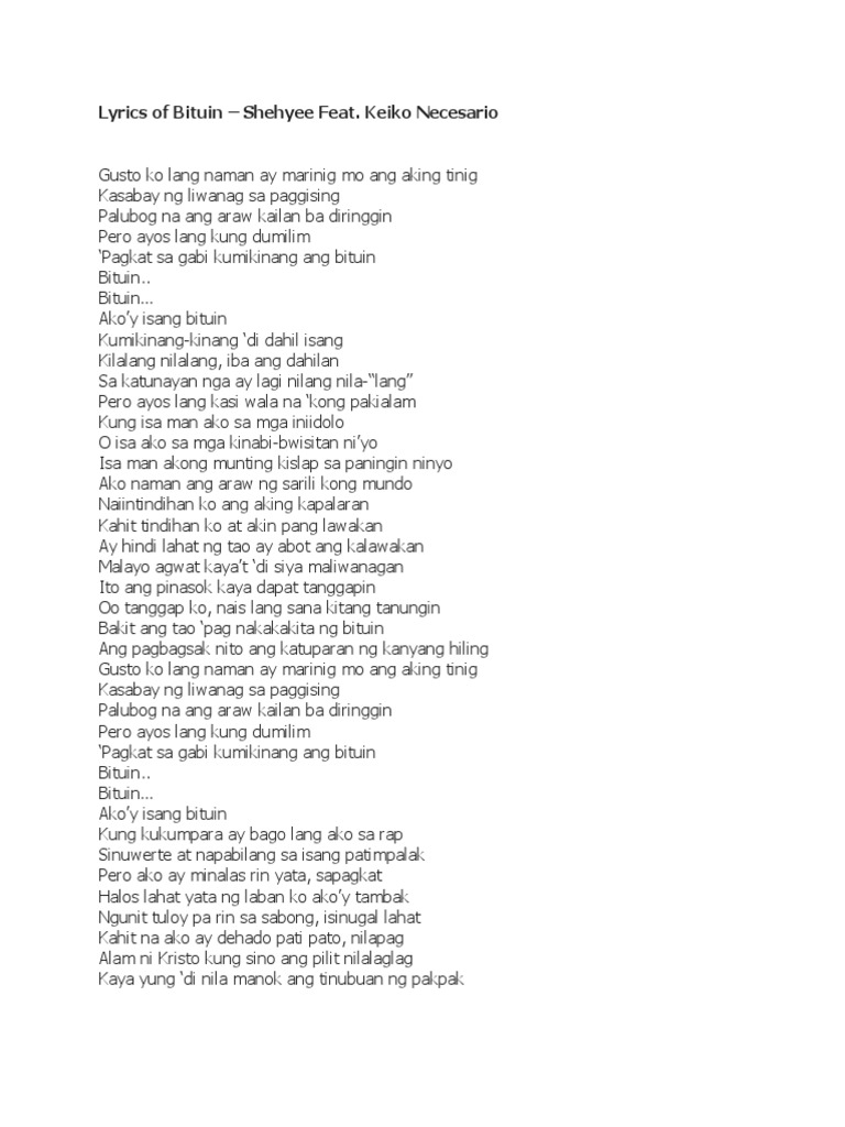 Bituin by Shehyee (Lyrics) | PDF