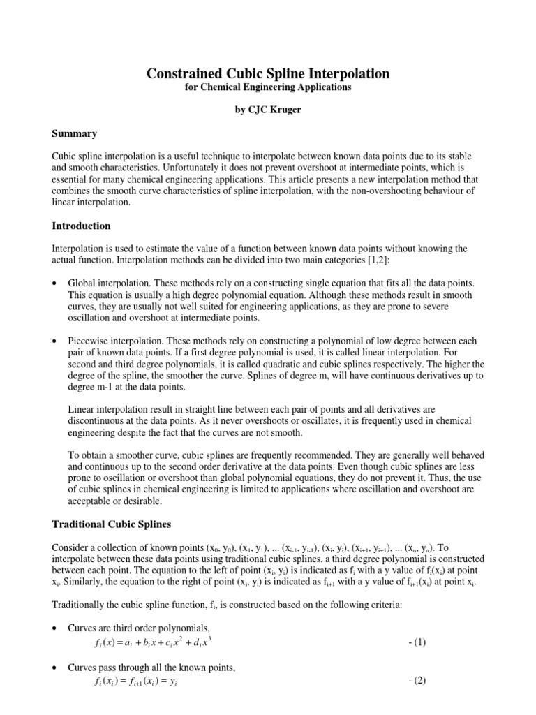 Constrained Cubic Spline Interpolation for Chemical Engineering | PDF ...
